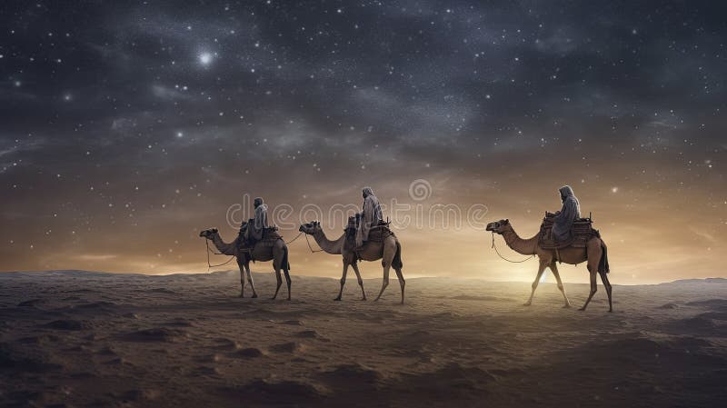 Three Wise Men on Camels in the Desert Stock Illustration ...
