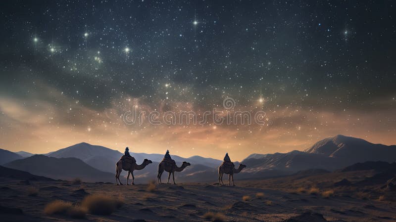 Three Wise Men Riding Camels in Desert Stock Illustration ... Three Wise Men Riding Camels in Desert Stock Illustration ...