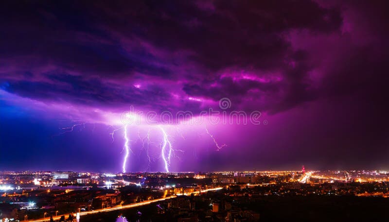 Lightning Storm Strikes City Stock Illustration - Illustration of ...