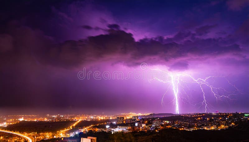 Lightning Storm Strikes City Stock Illustration - Illustration of ...