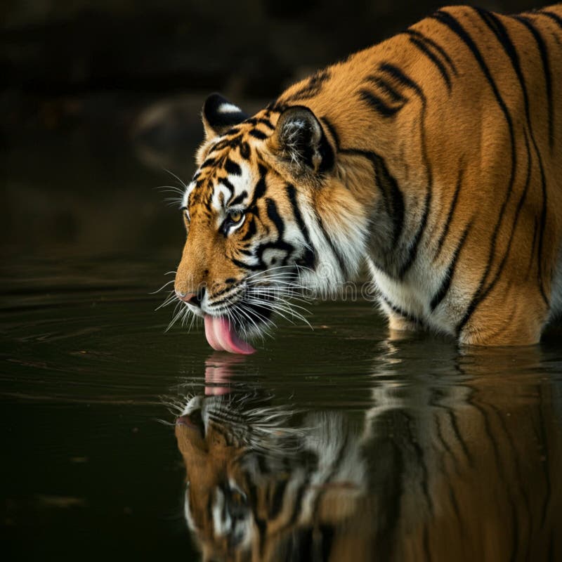 AI-Generated Image: Tiger Drinking from Dark Water Stock Illustration ...