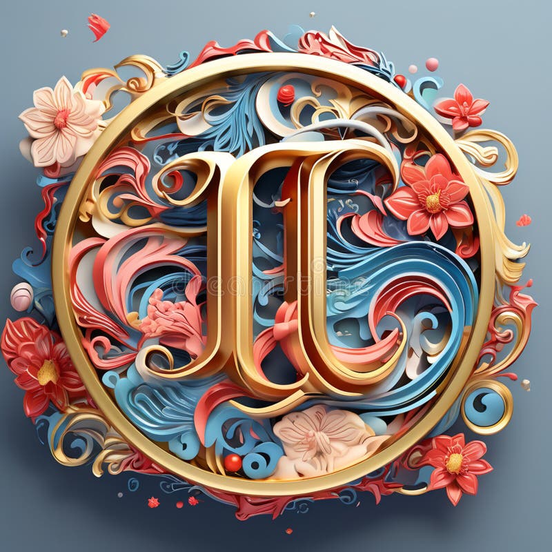 AI Generated Image, Timeless Floral Harmony: the Initial U in Classic ...