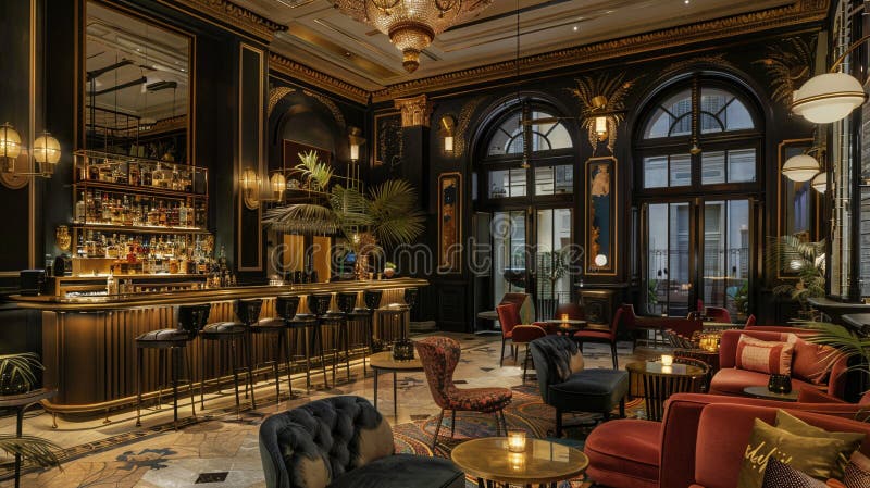 Glamorous Hotel Cocktail Bar with Sophisticated Atmosphere Stock ...