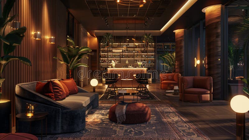 Glamorous Hotel Lounge with Chic Decor and Ambient Lighting Stock ...