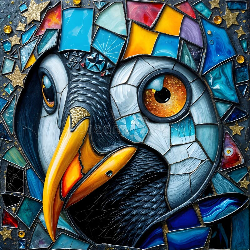 Penguin Colorful Abstract Created with Broken Pieces of Stained Glass ...