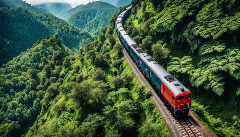 AI Generated Image of a Train Running on a Track Passing through the ...