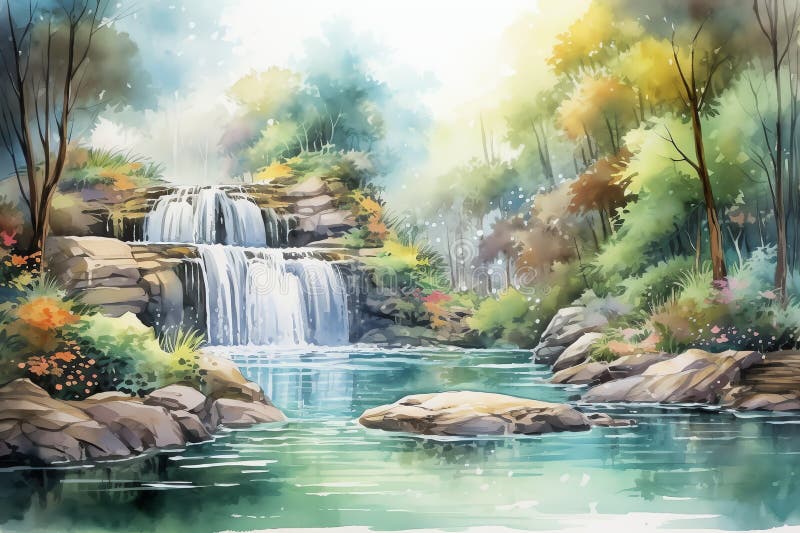 Tranquil Waterfall in the Forest Self Care Background Stock ...