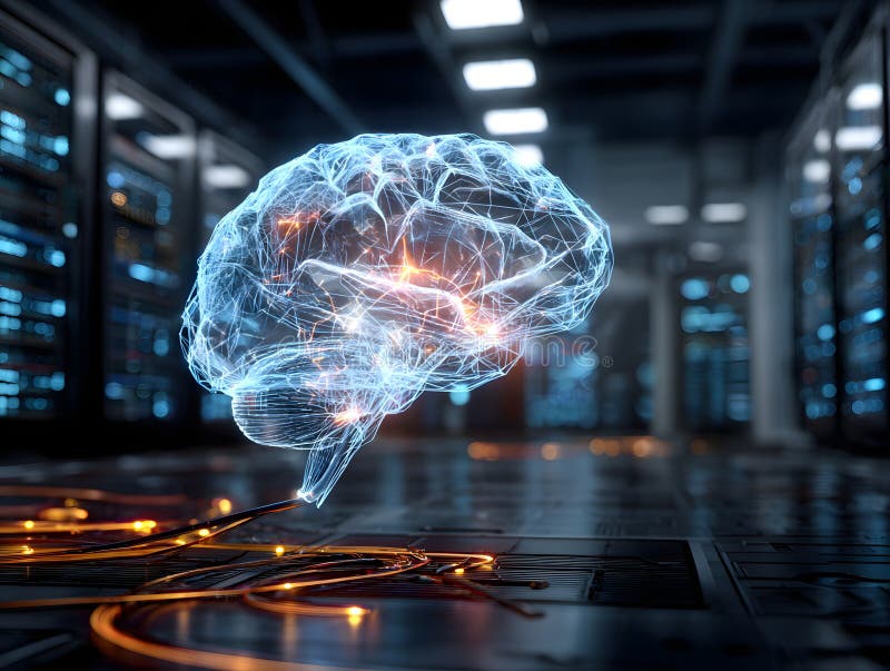 AI-Generated Neural Brain Network Connected in Server Room – Concept of ...
