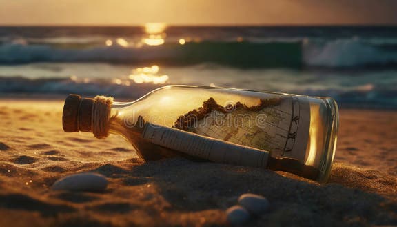 A Treasure Map in a Bottle, Buried at the Shore Stock Image - Image of ...