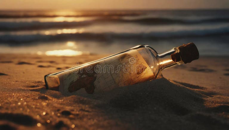 A Treasure Map in a Bottle, Buried at the Shore Stock Image - Image of ...