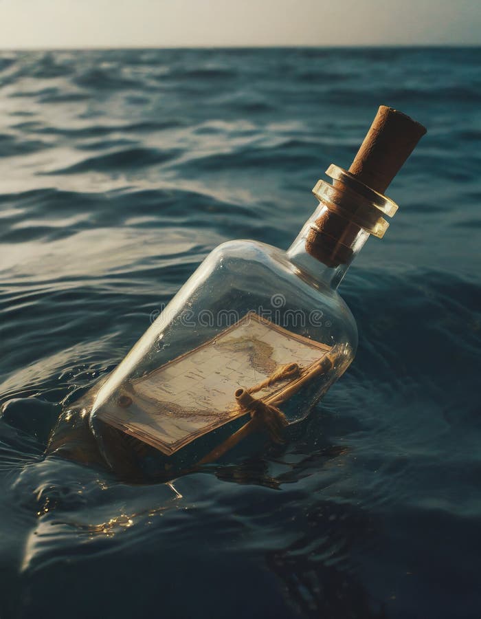 A Treasure Map in a Bottle, Floating at Sea Stock Photo - Image of ...