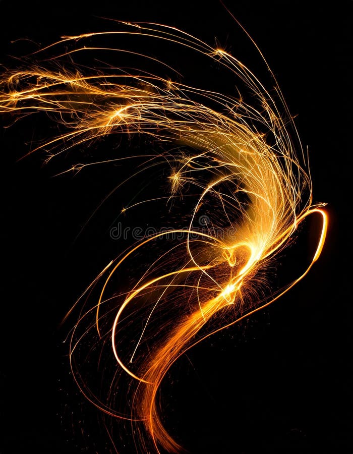 Sparking Fire Twirl at Night Stock Illustration - Illustration of fire ...