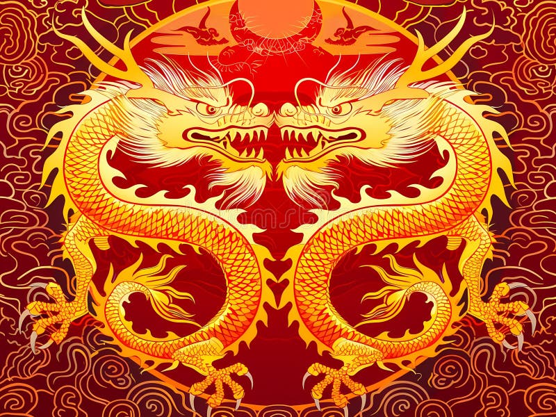 AI-Generated Image of Two Dragons are Shown in a Red Background with a ...