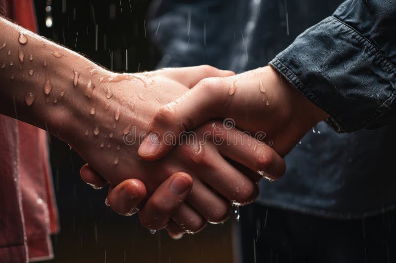 Close-up of Two Men Holding Hands in the Rain Stock Illustration ...