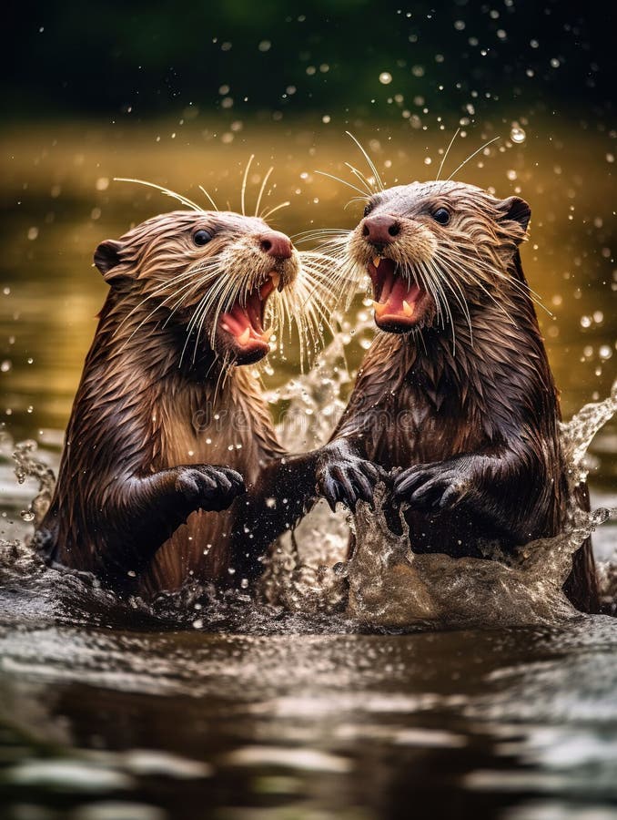 Two Otters on a Log by the Water. Stock Image - Image of paws, whiskers ...