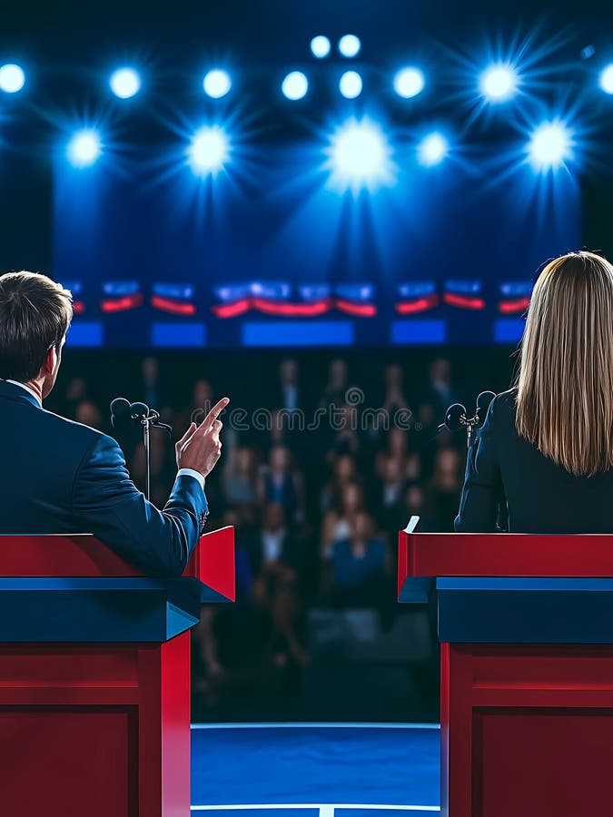AI-Generated Image of Two People Sitting at a Debate Stage with a Crowd ...