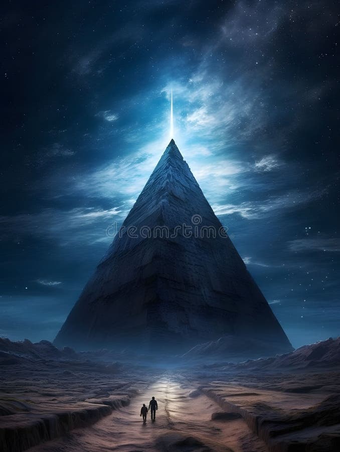 AI Generated Image of Two People Standing Against Pyramid at Night ...