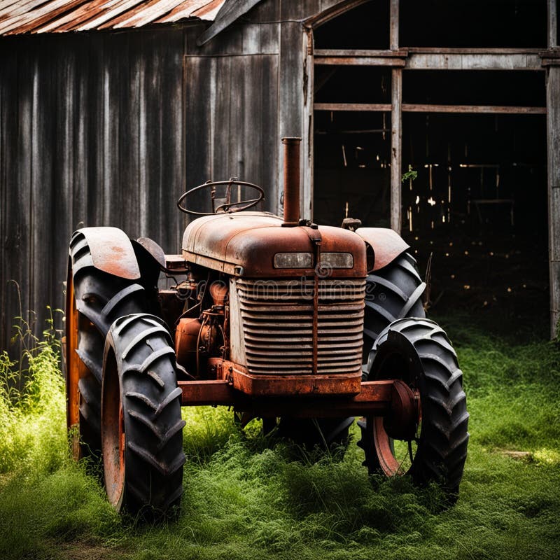Old Tractor Abandoned in an Old Barn Stock Illustration - Illustration ...