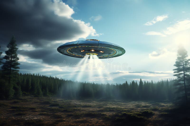 UFO Landing in a Remote Wilderness Sci Fi Illustration for Poster Stock ...