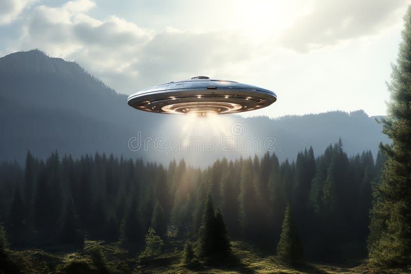 UFO Landing in a Remote Wilderness Sci Fi Illustration for Poster Stock ...