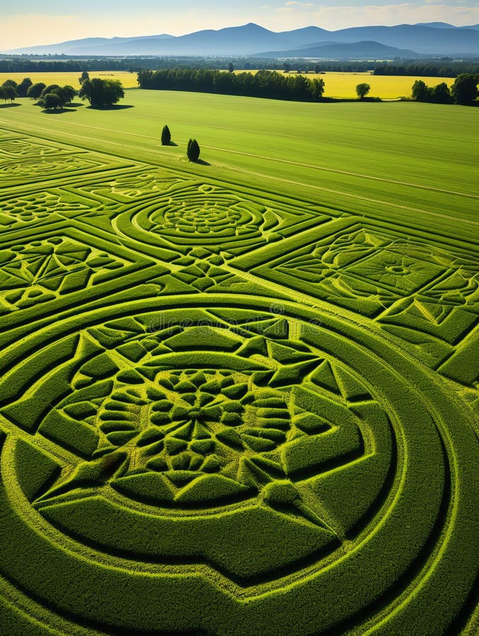 UFOs Creating Intricate Crop Circles in a Field Sci Fi Illustration for ...