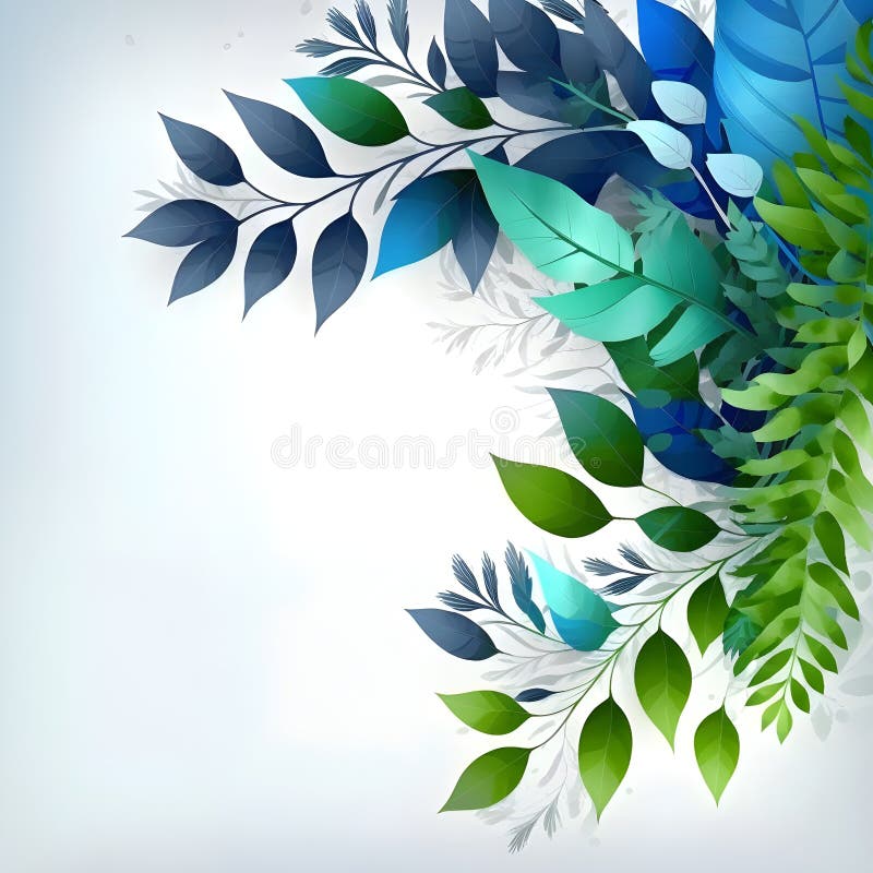 Blue, Green and White Leaves on the Right Hand Side and a Blank Sspace ...
