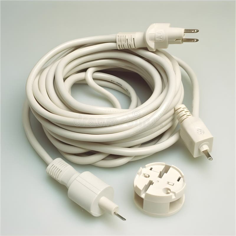 White Electricity Cables with Socket Isolated on a White Background ...