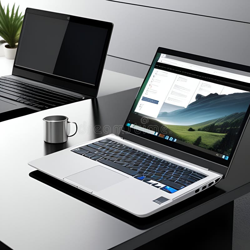 Next-Generation Laptop in a Chic Workspace Stock Illustration ...