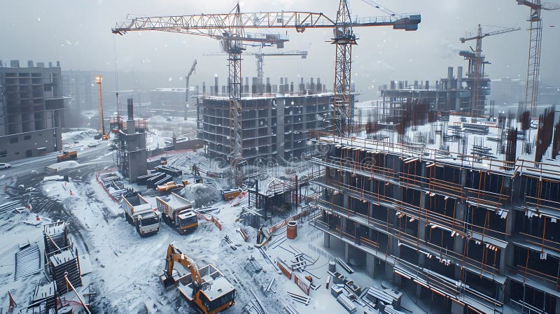 AI Generated: Large Snowy Construction Site in Winter Stock Image ...