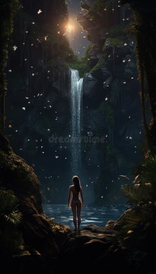AI-Generated Venus Setting Over Enchanted Oasis in a Starry Night. Stock Illustration ...