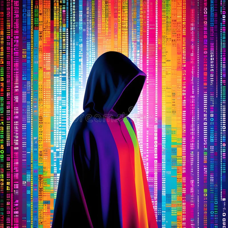 A Vibrant Flowing of Colorful Silhouette Cyber Crime Hacker Breaking ...