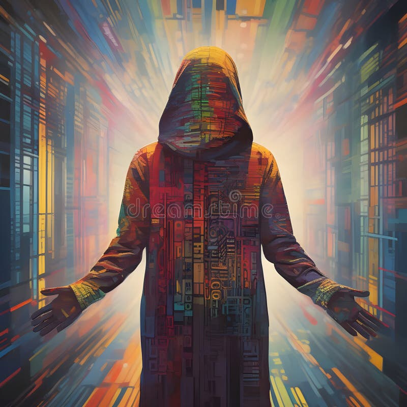 A Vibrant Flowing of Colorful Silhouette Cyber Crime Hacker Breaking ...