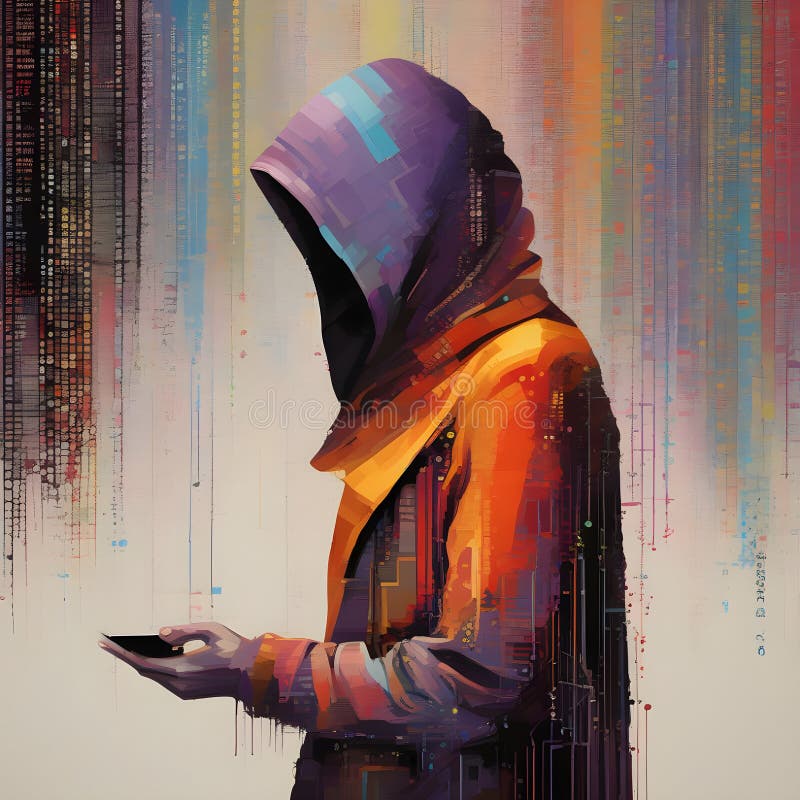 A Vibrant Flowing of Colorful Silhouette Cyber Crime Hacker Breaking ...