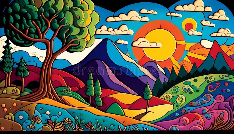 Earth S Vibrant Cartoon Landscape, Made with Generative AI Stock ...