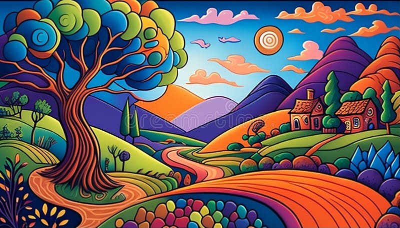 Earth S Vibrant Cartoon Landscape, Made with Generative AI Stock ...