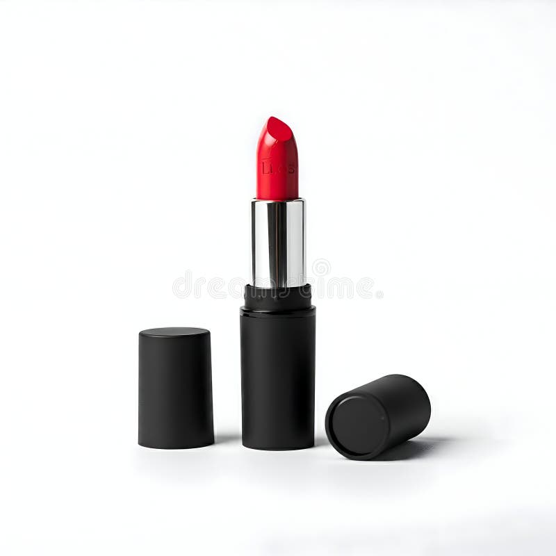 AI-Generated Image: Red Lipstick in a Black Container with Two Black ...