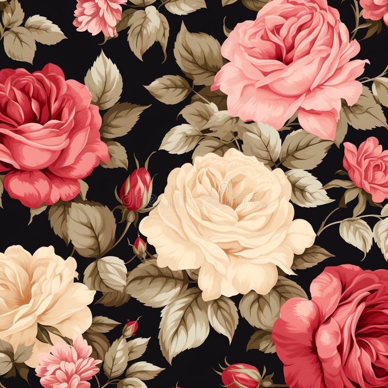 Victorian Roses Flowers Background Pattern Wallpaper Vector Stock ...