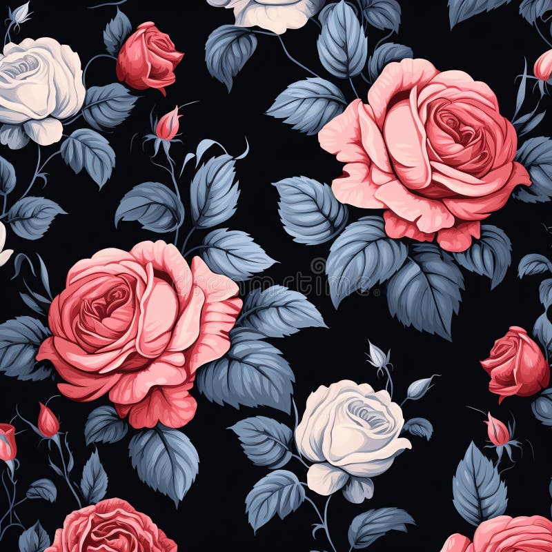 Victorian Roses Flowers Background Pattern Wallpaper Vector Stock ...