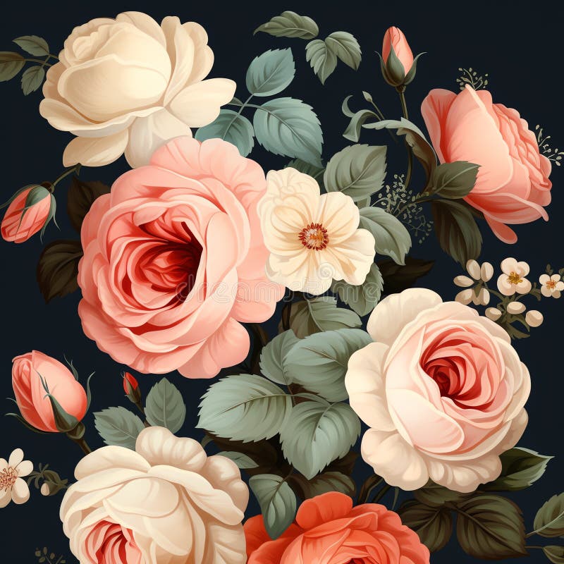 Victorian Roses Flowers Background Pattern Wallpaper Vector Stock ...