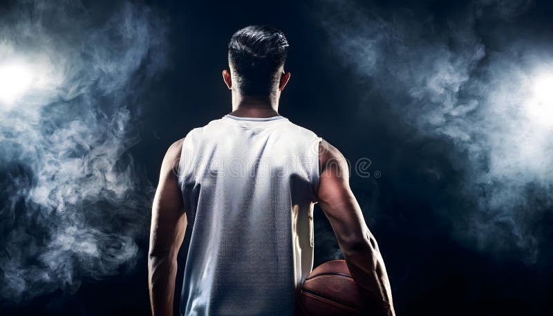 View from Behind Man Standing Dramatic Basketball Player in Uniform ...