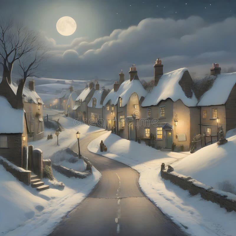 Image of a Village with Soft Light Glowing from the Windows. Stock ...