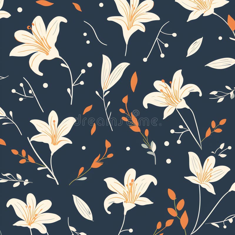 Vintage Lily Flowers Background Pattern Wallpaper Vector Stock ...