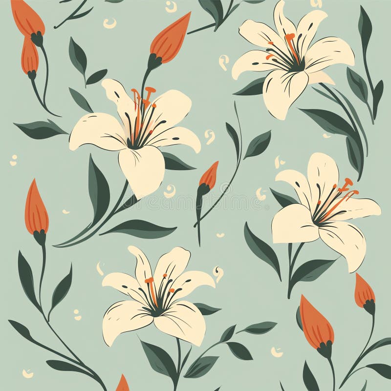 Vintage Lily Flowers Background Pattern Wallpaper Vector Stock ...