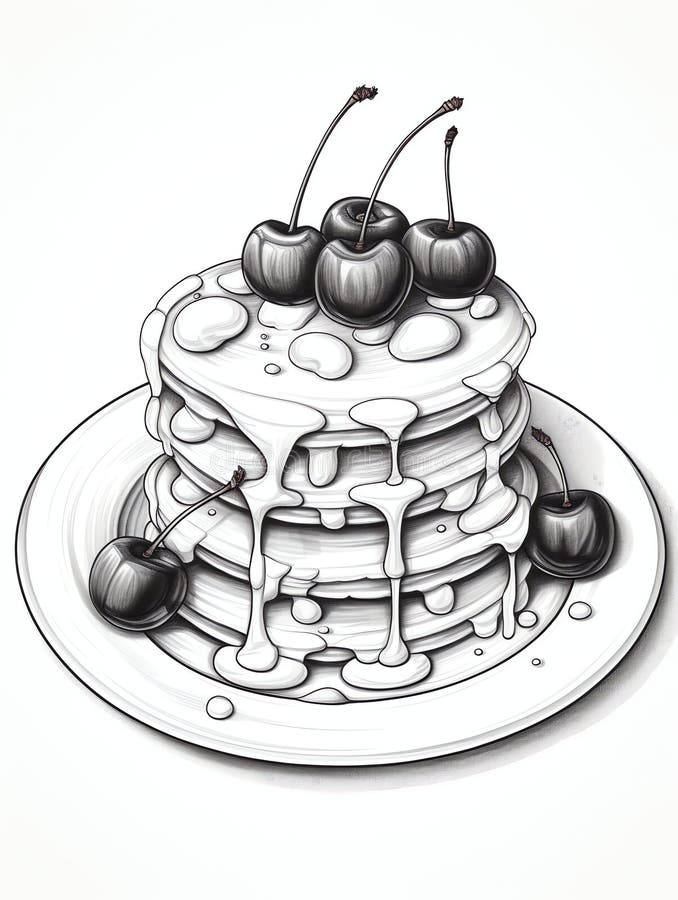 Waffle Stack with Syrup Tasty Dessert Coloring Book Page in Black and ...