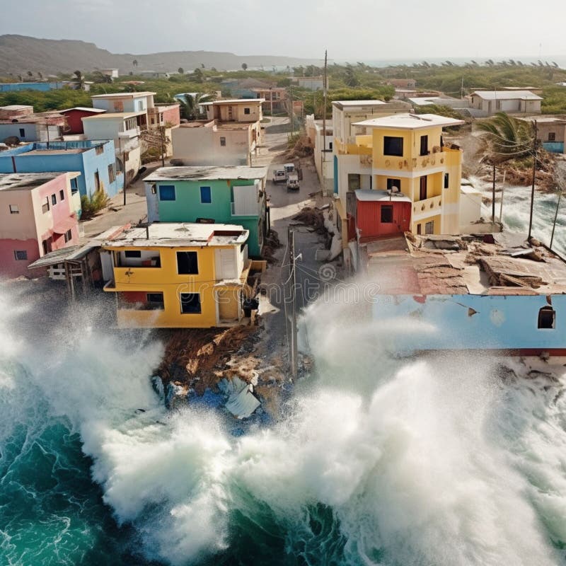 AI Generated Image of Water Waves Breaking Buildings during Flood Stock ...