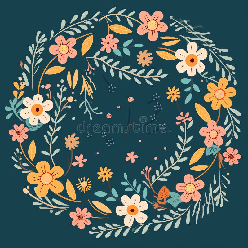Whimsical Wreaths Flowers Background Pattern Wallpaper Vector Stock ...