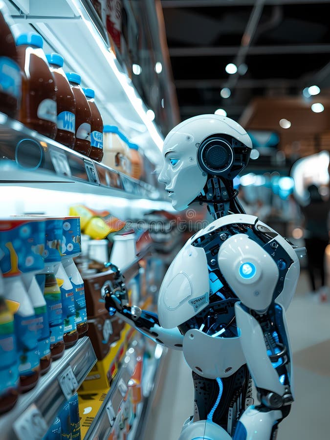 AI-Generated Image of a White and Blue Humanoid Robot is Shopping in a ...