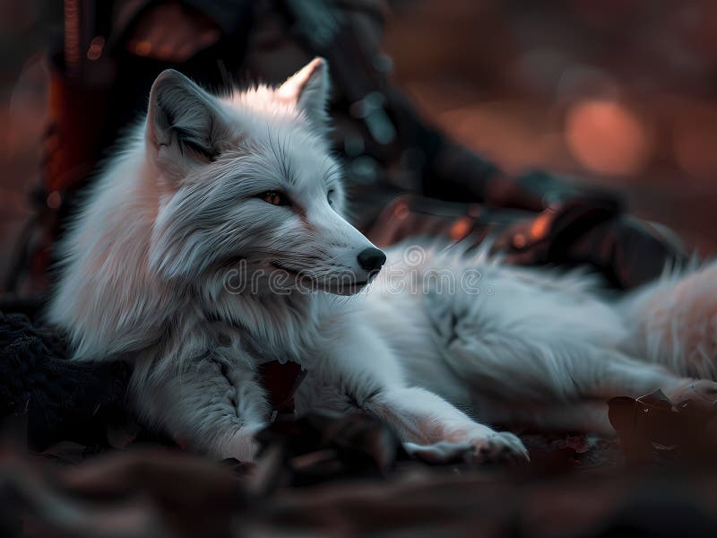 AI-Generated Image of a White Fox is Laying on the Ground with Its Head ...