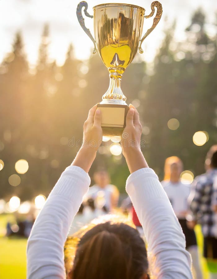 The Winner Raises the Trophy Stock Illustration - Illustration of team ...