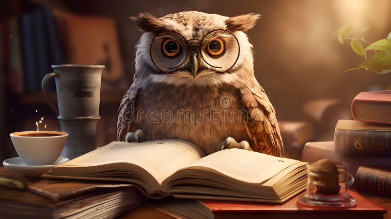A Wise Owl Reading a Novel Generative AI Stock Illustration ...